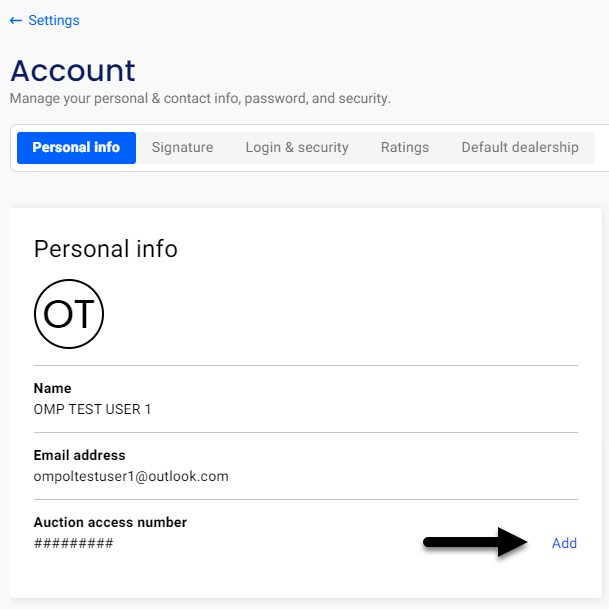 Add AuctionACCESS number to your account