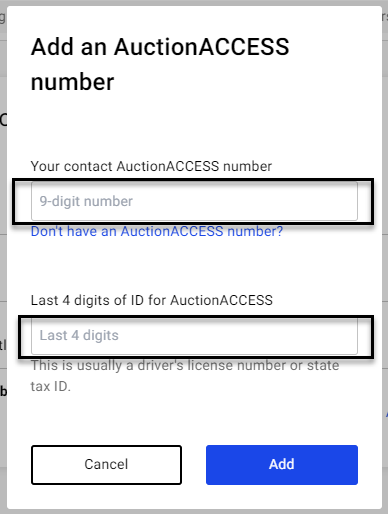 Add AuctionACCESS number to your account