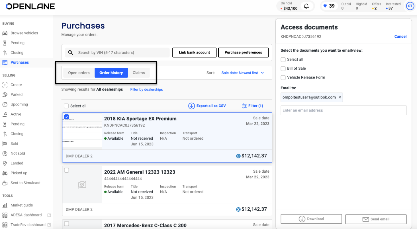 Accessing Open Orders & Order History